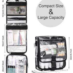 Relavel Hanging Toiletry Bag TSA Approved Clear Toiletry Bag for Women and Men 2 in 1 Removable TSA Liquids Travel Bag Waterproof Carry On Airline 3-1-1 Compliant Bag Quart Sized Luggage Pouch (Clear)