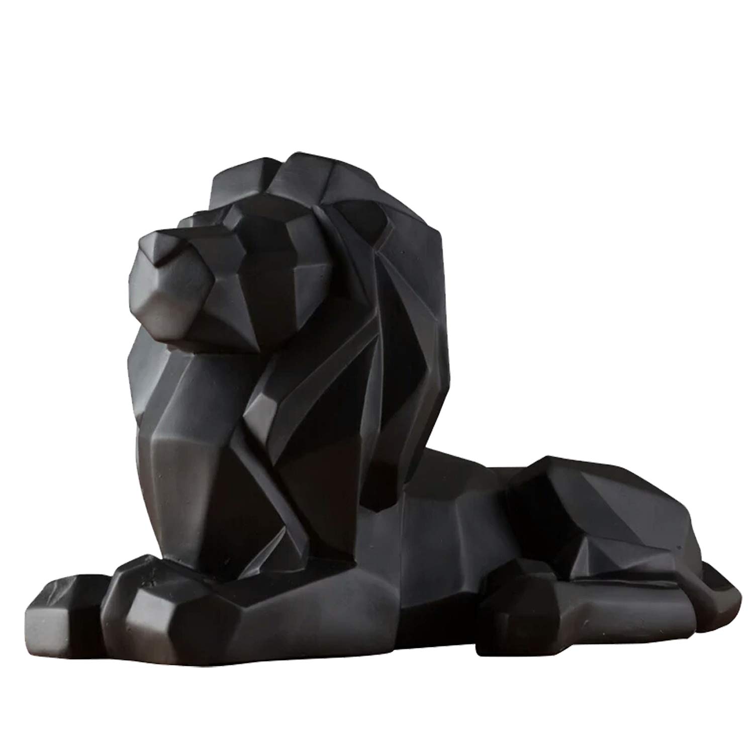 FJWYSANGU Abstract Lion Statues Hand Craved Animal Resin Sculpture Modern Home Decoration Black