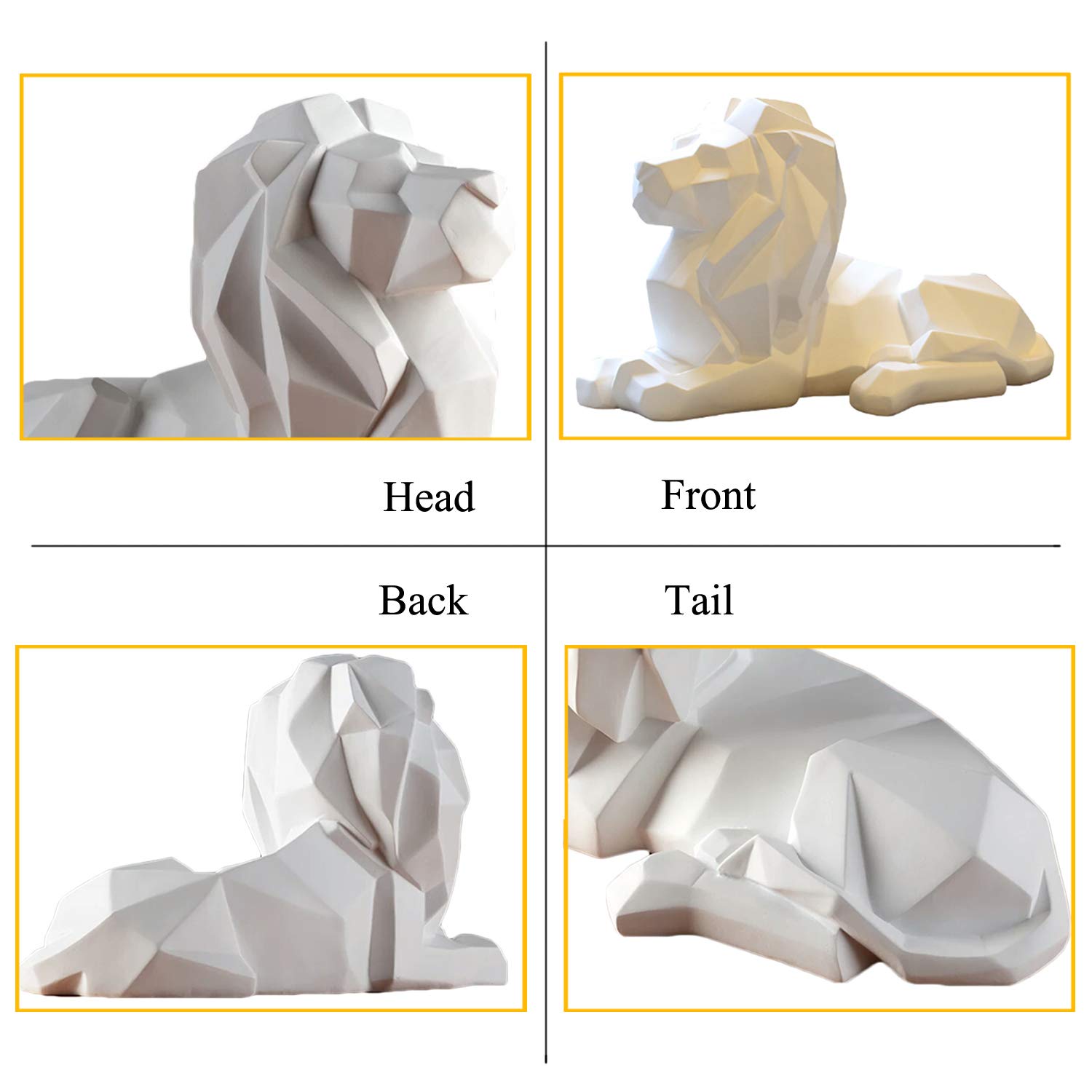 FJWYSANGU Abstract Lion Statues Hand Craved Animal Resin Sculpture Modern Home Decoration Black