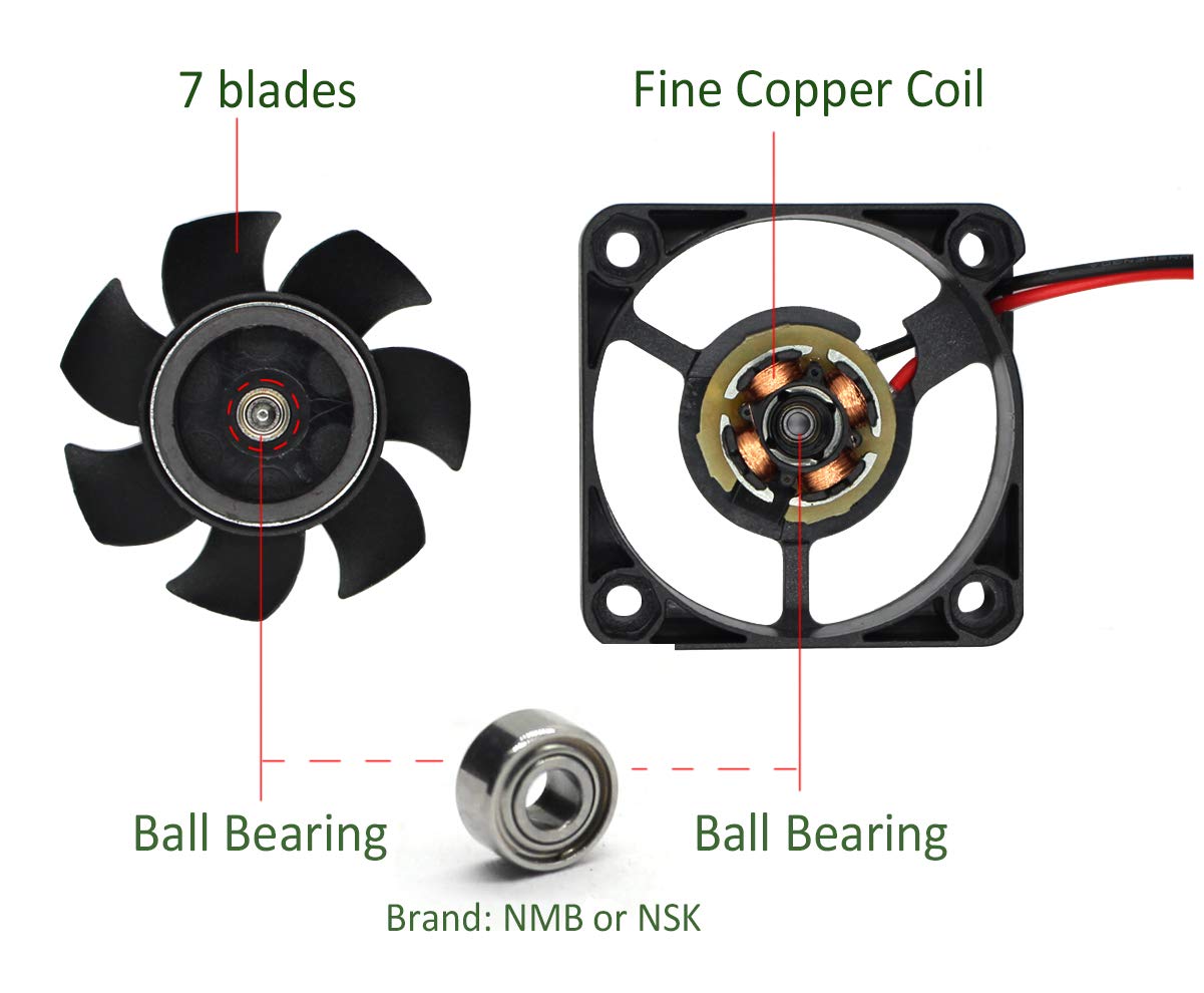 ANVISION DC 24V 40mm x 10mm Brushless Cooling Fan, Dual Ball Bearing, 2 Pin