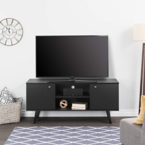 prepac milo mid century modern tv console, 56 inch, black