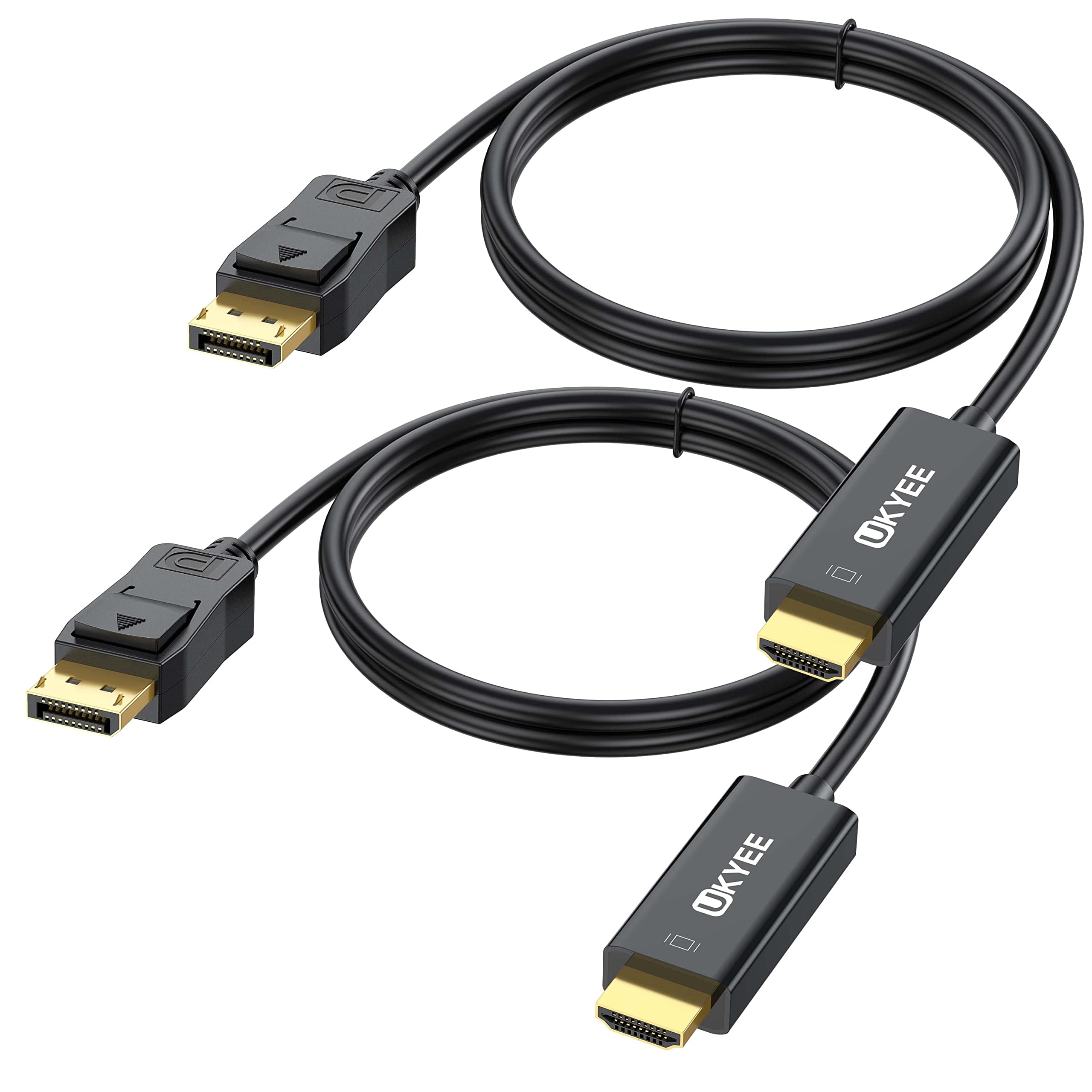 UKYEE Displayport to HDMI Cable 6FT/1.83M 2-Pack, Display Port (DP) to HDMI Adapter 6FT Male to Male Cord Converter for PCs to HDTV, Monitor, Projector.