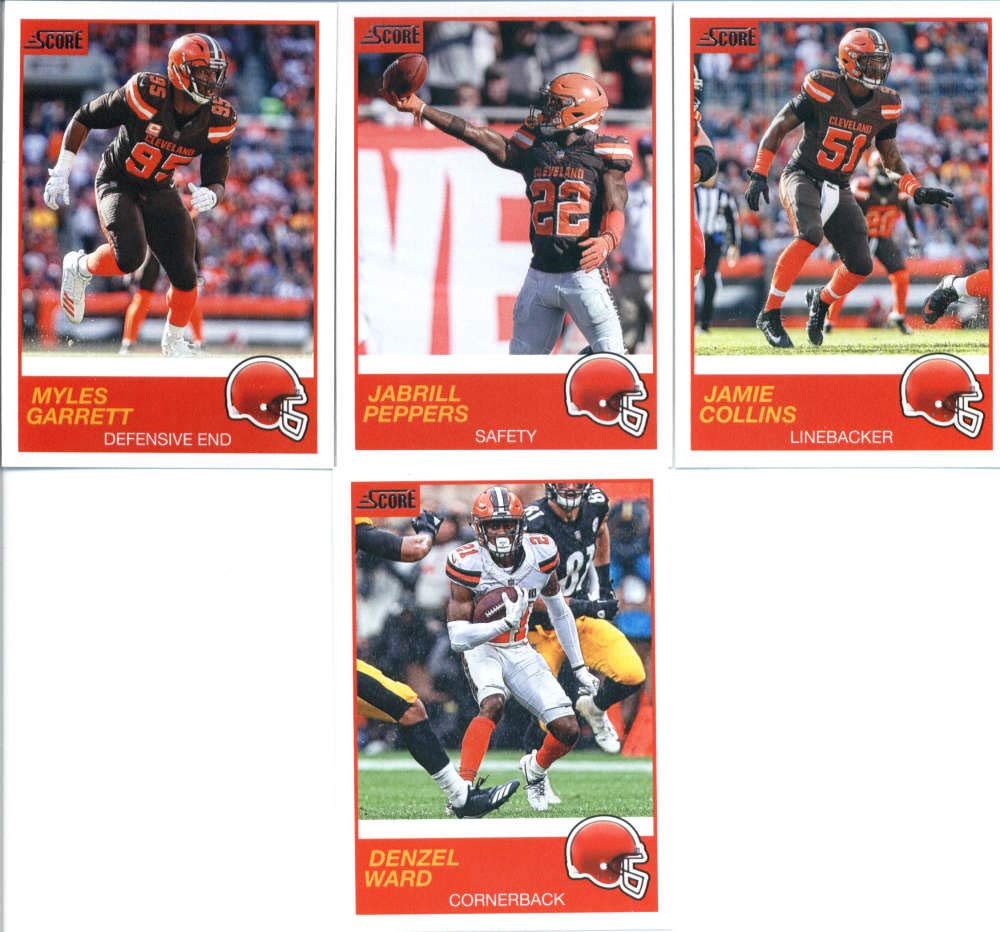 2019 Panini Score Football Veteran Cleveland Browns Team Set of 10 Cards: Baker Mayfield(#102), Nick Chubb(#103), Jarvis Landry(#104), Duke Johnson Jr.(#105), David Njoku(#106), Antonio Callaway(#107), Denzel Ward(#108), Myles Garrett(#109), Jabrill Peppe