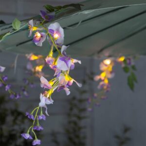 Flower String Lights Solar Powered, 33.6FT Patio String Lights with 60 Warm White LED, 6 Clusters Wisteria Floral and 6 Grapevines Outdoor Lights Perfect for Home Garden Wedding Party Umbrella Décor