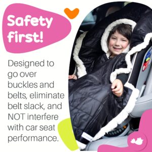 Birdy Boutique Car Seat Poncho for Kids – Safe to Use Over Seat Belts – Reversible Warm and Cozy Blanket – Easy on Easy Off and Doesn’t Impact Car Seat Performance – Black – One Size