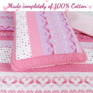 Cozy Line Home Fashions Cute Pink Butterfly Stripe Hearts 100% Cotton Soft Bedding Quilt Set, Coverlet, Bedspread (Twin - 2 Piece)