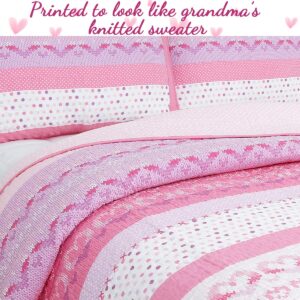 Cozy Line Home Fashions Cute Pink Butterfly Stripe Hearts 100% Cotton Soft Bedding Quilt Set, Coverlet, Bedspread (Twin - 2 Piece)