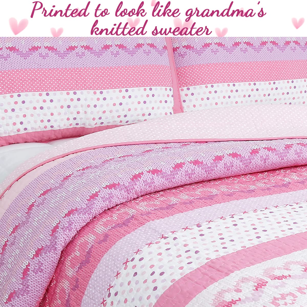 Cozy Line Home Fashions Cute Pink Butterfly Stripe Hearts 100% Cotton Soft Bedding Quilt Set, Coverlet, Bedspread (Twin - 2 Piece)