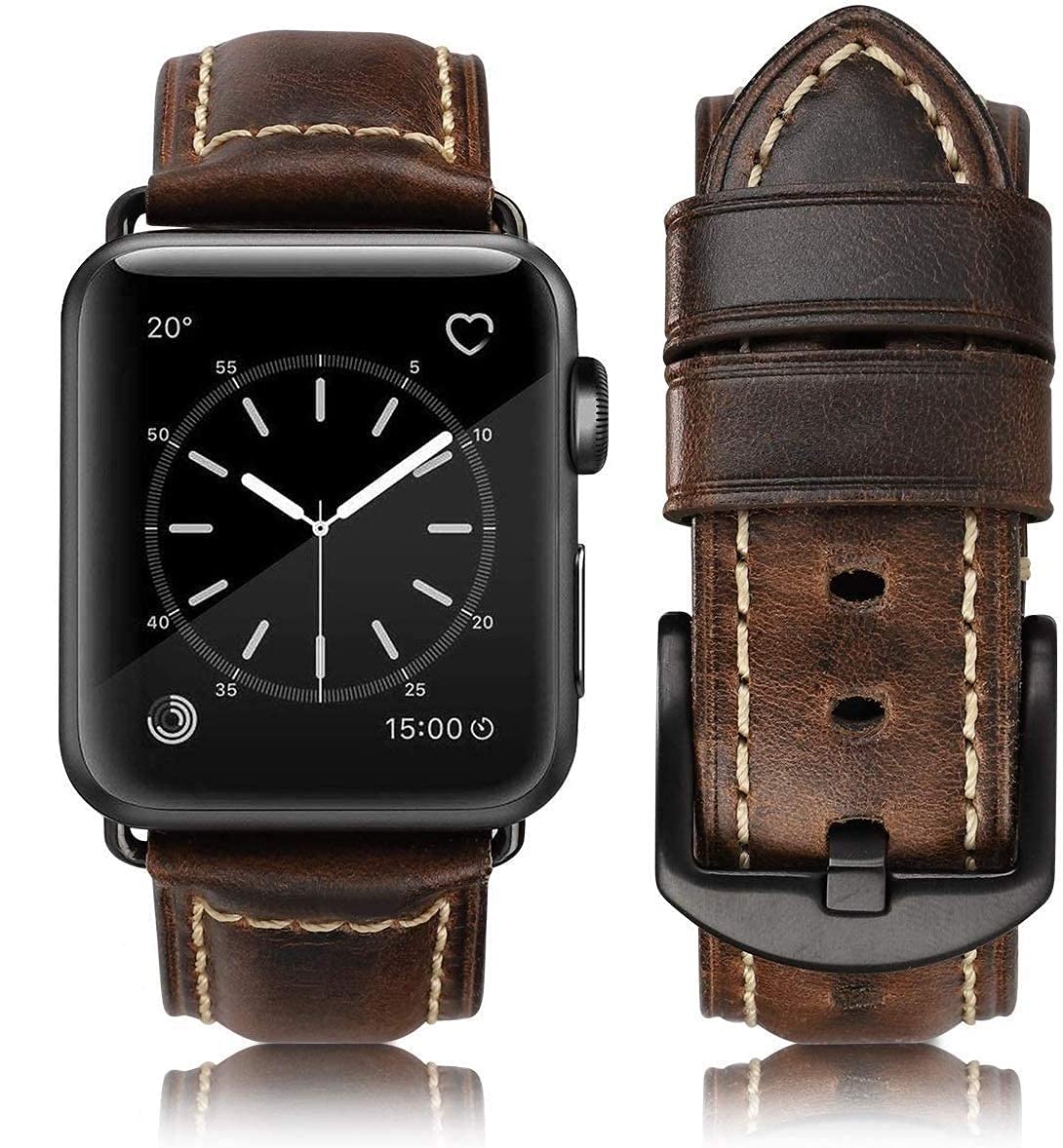 HUAFIY Leather Band Compatible for apple Watch Bands 42mm 44mm 45mm49mm 38mm 40mm 41mm,Genuine Leather Watch Wristband for iWatch Ultra SE Series 8/7/6/5/4/3/2/1