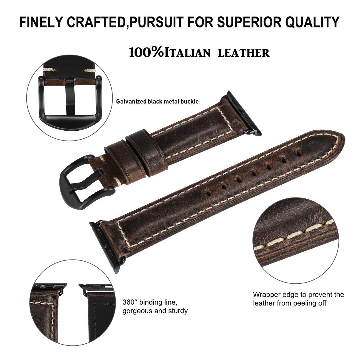 HUAFIY Leather Band Compatible for apple Watch Bands 42mm 44mm 45mm49mm 38mm 40mm 41mm,Genuine Leather Watch Wristband for iWatch Ultra SE Series 8/7/6/5/4/3/2/1