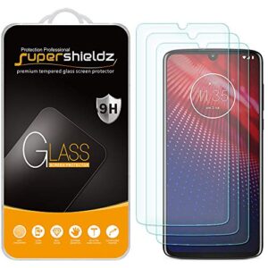 supershieldz (3 pack) designed for motorola moto z4 tempered glass screen protector, anti scratch, bubble free