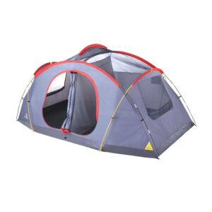 Outbound 8 Person 3 Season Lightweight Easy Set Up Dome Camping Tent with Room Divider, Heavy Duty Rainfly, Tent Stakes, and Carrying Bag, Red/Gray