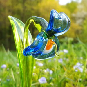 Glass Violet Flowers Figurine Blown Flower Sculpture Art Glass Flower Murano Blue Garden Flower Miniatures Figure Ornaments Flowers Gift for Girl