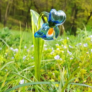 Glass Violet Flowers Figurine Blown Flower Sculpture Art Glass Flower Murano Blue Garden Flower Miniatures Figure Ornaments Flowers Gift for Girl