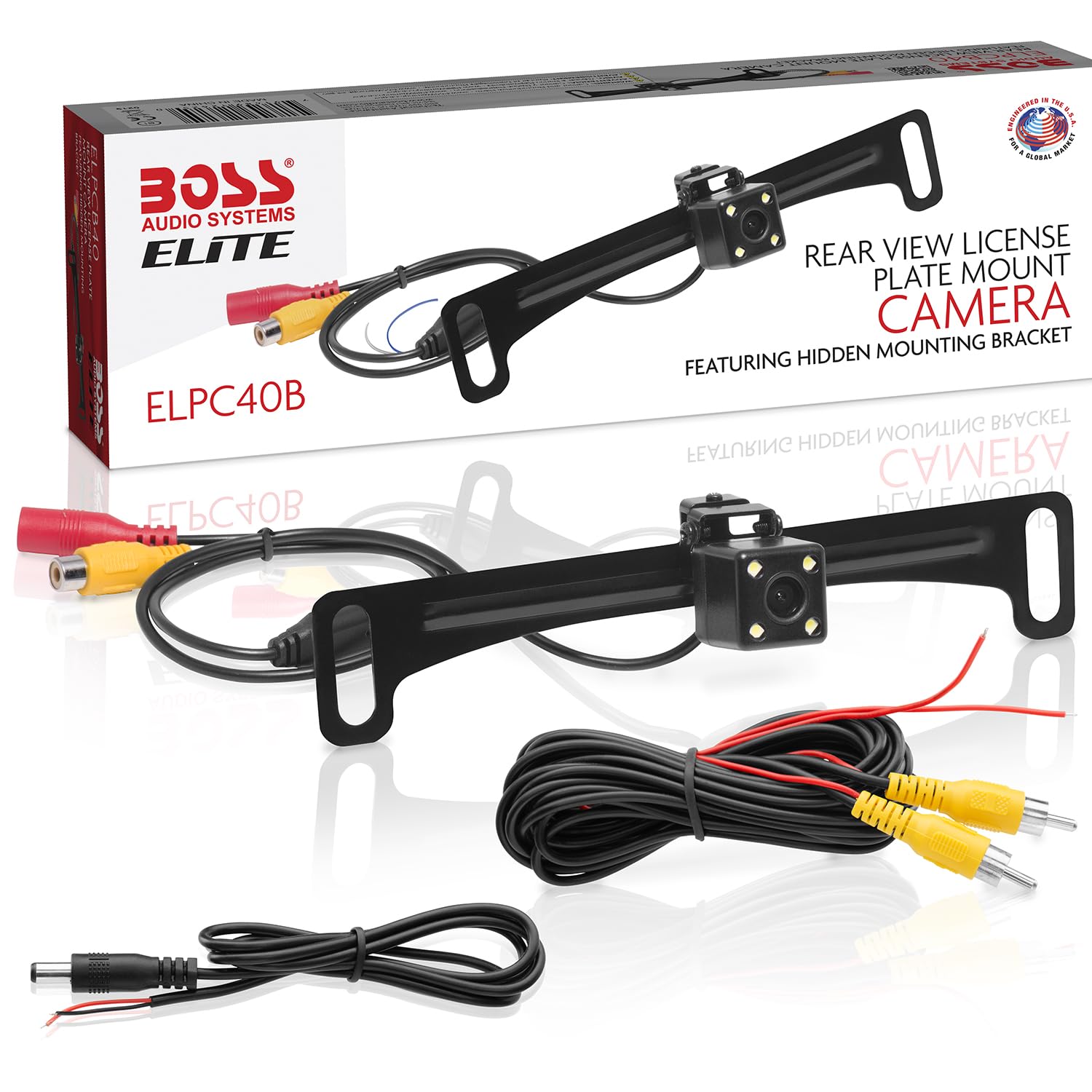 BOSS Audio Systems ELPC40B Backup Car Truck Rearview Reverse Camera - License Plate Mount, 170° Wide Angle Rear View, Low Light Visibility Back Up Cam