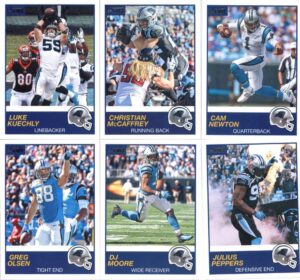 2019 panini score football veteran carolina panthers team set of 10 cards: cam newton(#253), christian mccaffrey(#254), luke kuechly(#255), julius peppers(#256), dj moore(#257), greg olsen(#258), devin funchess(#259), mike adams(#260), shaq thompson(#261)