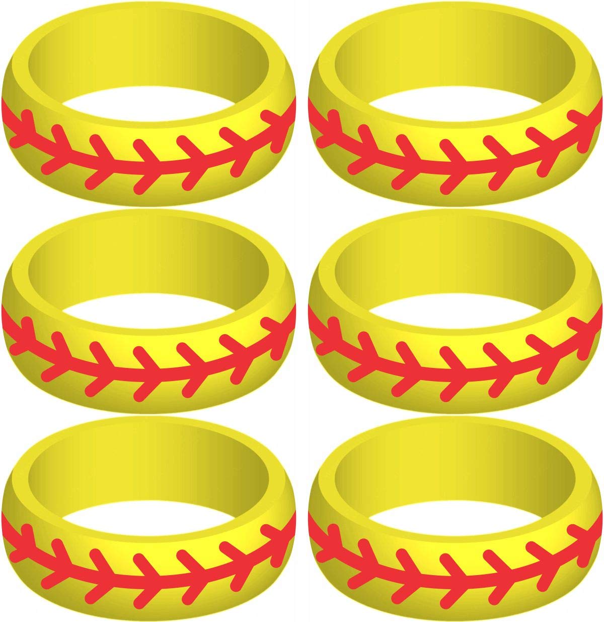 SayitBands Six (6) of Softball Silicone Ring Size 7