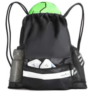 athletico drawstring soccer bag - soccer backpack can also carry baskeyball or volleyball (black)