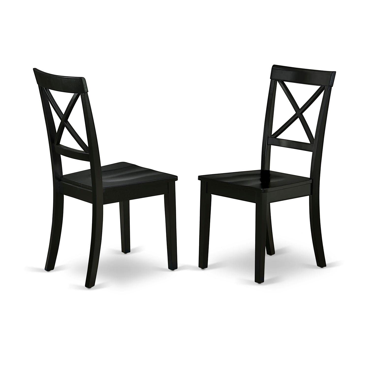 East West Furniture Boston Dining Room Cross Back Solid Wood Seat Chairs, Set of 2, Black