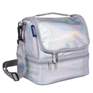 wildkin two compartment insulated lunch bag for boys & girls, perfect for early elementary lunch box bag, ideal size for packing hot or cold snacks for school & travel lunch bags (holographic)