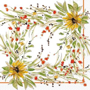 ihr ideal home range cocktail napkins rosanne beck disposable 3-ply paper party napkin pack, 5" x 5", sunflower medley, 20-count