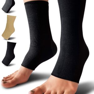 SB SOX Compression Ankle Brace (Pair) – Great Ankle Support That Stays in Place – For Sprained Ankle and Achilles Tendon Support – Perfect Ankle Sleeve for Sports, Any Use (Solid - Black, Large)