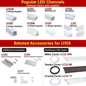 Muzata 10Pack 6.6FT/2M Plus-Size LED Channel System for Waterproof LED Strip up to 16mm Width Silver LED Strip Channel 18x13mm Spotless Milky White Cover U103 WW