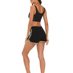 HDE Womens Rainbow Striped Retro Fashion Dolphin Running Workout Shorts Black - L