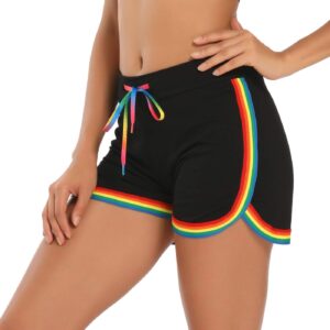 HDE Womens Rainbow Striped Retro Fashion Dolphin Running Workout Shorts Black - L