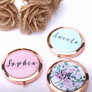 wadbeev personalized compact mirror bridesmaid gift, any logo image, wedding favors watercolor flower gift for her