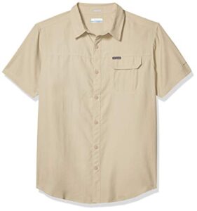 columbia men's smith creek woven short sleeve shirt, fossil, x-large