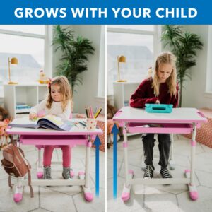 Mount-It! Kids Desk and Chair Set, Height Adjustable Sturdy, Girl Desk, Kids Art Desk, Kids Study Desk and Chair Set for Boys, Home School, Drafting Desk, Ergonomic Childrens Storage Drawer Pink