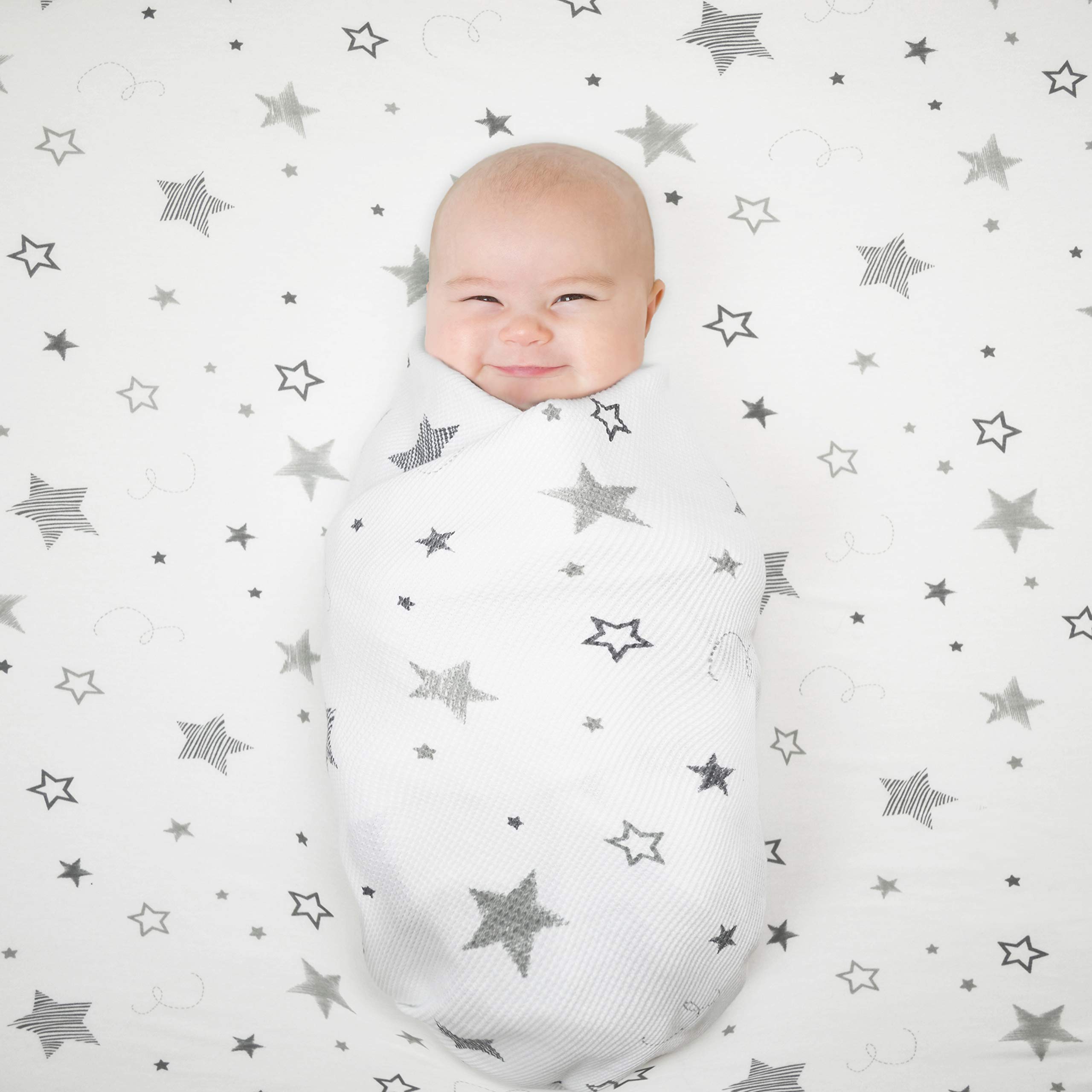 American Baby Company Fitted Pack N Play Playard Sheet 27" x 39", Soft Breathable Neutral 100% Cotton Jersey Pack and Play Sheet, Super Stars, for Boys and Girls, Fits Most Mini Crib Mattresses