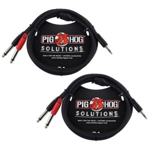 pig hog pb-s3410 3.5 mm stereo to dual 1/4" mono (male) stereo breakout cable, 10 feet (2-pack)