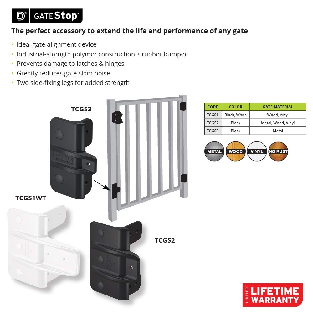 D&D Technologies TCGS1WTS Gate Stop, Damage Protection Bumper Reduces Sound from Closing Wood and Vinyl Gates, for Any Square Gate, White, 1 Count