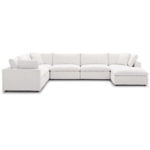 modway commix down down filled overstuffed 7 piece sectional sofa set, seating for 6 - ottoman, beige