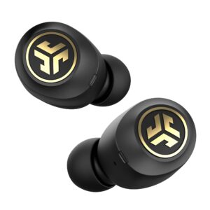 jlab jbuds air icon true wireless signature bluetooth earbuds + charging case, black & gold, ip55 sweat resistance, bluetooth 5.0 connection, stereo phone calls, 3 eq sound settings