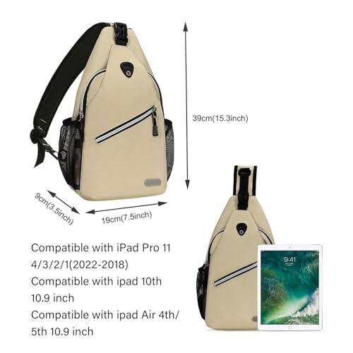 MOSISO Sling Backpack, Multipurpose Crossbody Shoulder Bag Travel Hiking Daypack, Beige, Medium