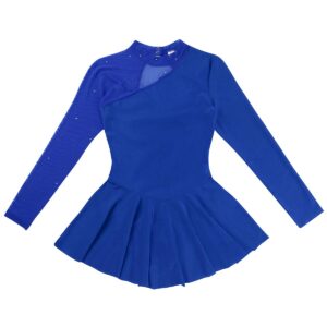 easyforever Women's Teens Latin Ballet Dance Dress Skating Team Uniform Tutu Skirt Leotard Royal Blue Medium