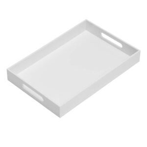 kevlang glossy white sturdy acrylic serving tray with handles-10x15inch-serving coffee appetizer breakfast butler-kitchen countertop-makeup drawer organizer-vanity table tray-ottoman tray