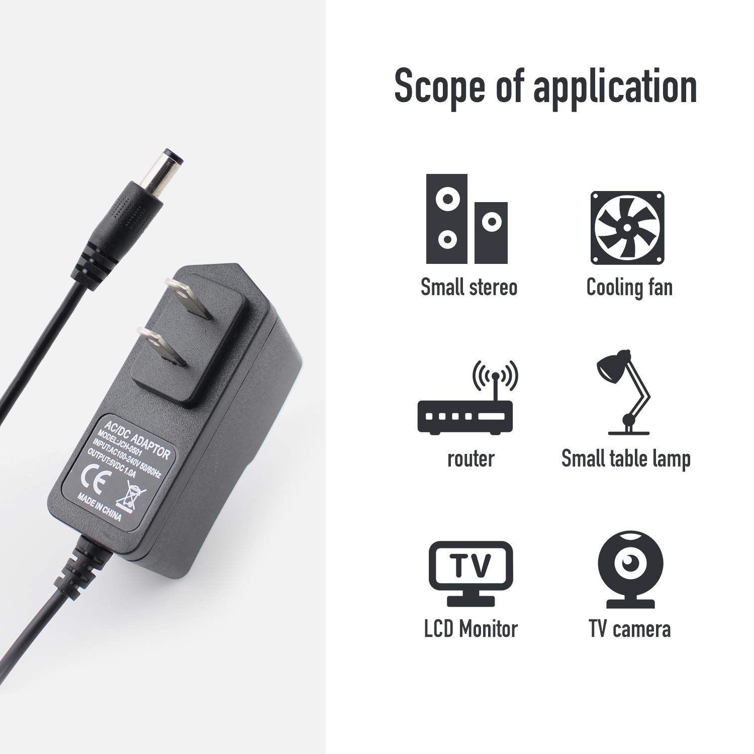 Power Supply 5V 1A, AC 100-240V to DC, Yetaida Max 5W Universal Wall Plug Power Adapter 5.5 * 2.5mm DC Jack (DC 5V 1A 5W)