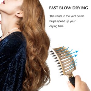 FIXBODY Boar Bristle Hair Brush - Curved & Vented & Oversize Design Detangling Hair Brush for Women Long, Thick, Curly and Tangled Hair Blow Drying Brush (Gold)