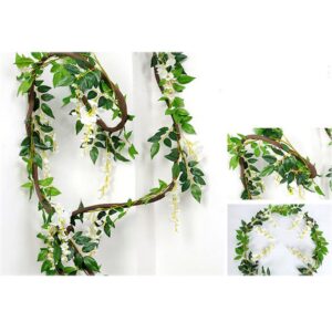 YPY 6.6ft Artificial Flower Ivy Silk Wisteria Flower Vine Green Leaf Hanging Vine Garland for Wedding Party Home Garden Ceremony Wedding Arch Floral Decor (White, 2)