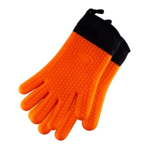 blackstone 3019 silicone bbq gloves (pair) with fingers heat, water resistant, food grade barbeque mitts for grill, smoker, griddle, fryer, cooking, baking, fire pit, camping, unisex, orange