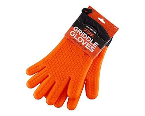 Blackstone 3019 Silicone BBQ Gloves (Pair) with Fingers Heat, Water Resistant, Food Grade Barbeque Mitts for Grill, Smoker, Griddle, Fryer, Cooking, Baking, Fire Pit, Camping, Unisex, Orange