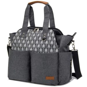 lekebaby diaper bag tote large mommy bag for hospital, baby bags for mom travel diaper tote messenger purse, grey, arrow print