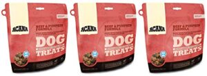 acana 3 pack of beef and pumpkin dog treats, 3.25 ounces each, freeze-dried raw single-source protein