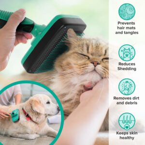 Ruff 'N Ruffus Self-Cleaning Slicker Brush With NO- PAIN Bristles Gently Removes Loose Undercoat & Tangled Hair For Cats & Dogs Reduces Shedding by 95% +Pet Nail Clipper