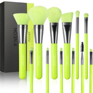 docolor makeup brushes 10pcs makeup brush set premium synthetic powder kabuki foundation contour blush concealer eye shadow blending liner make up brush kit neon green