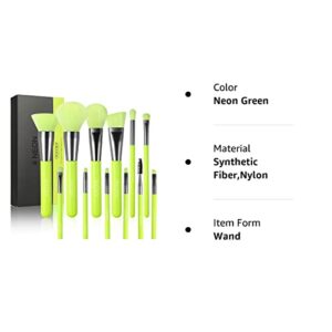 Docolor Makeup Brushes 10Pcs Makeup Brush Set Premium Synthetic Powder Kabuki Foundation Contour Blush Concealer Eye Shadow Blending Liner Make Up Brush Kit Neon Green